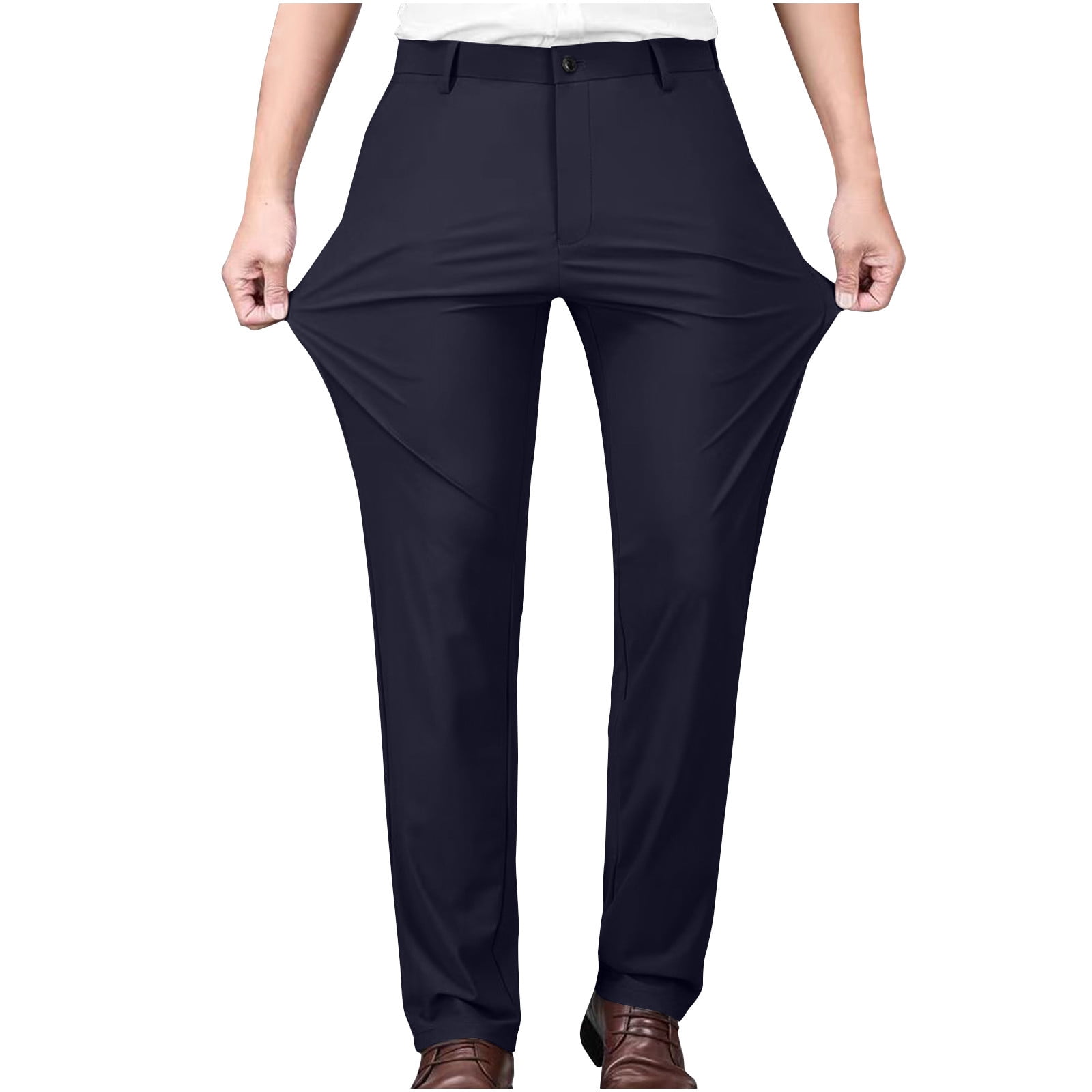 Bazeneo Mens Dress Trousers with Pockets Stretch Formal Trouser Classic ...