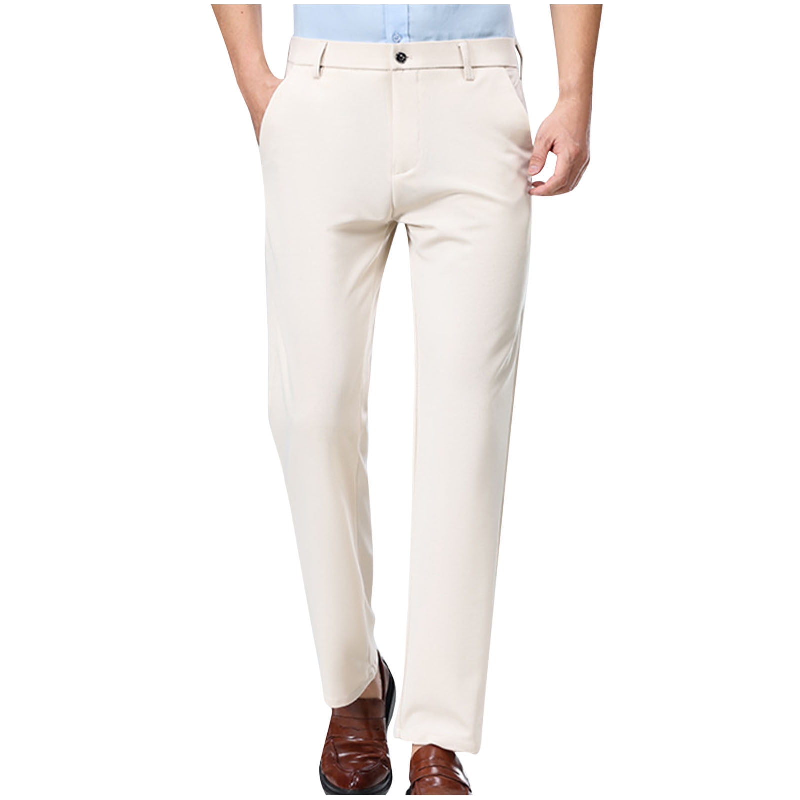 Bazeneo Mens Dress Trousers Slim Fit Cotton Formal Pants Solid Colour ...