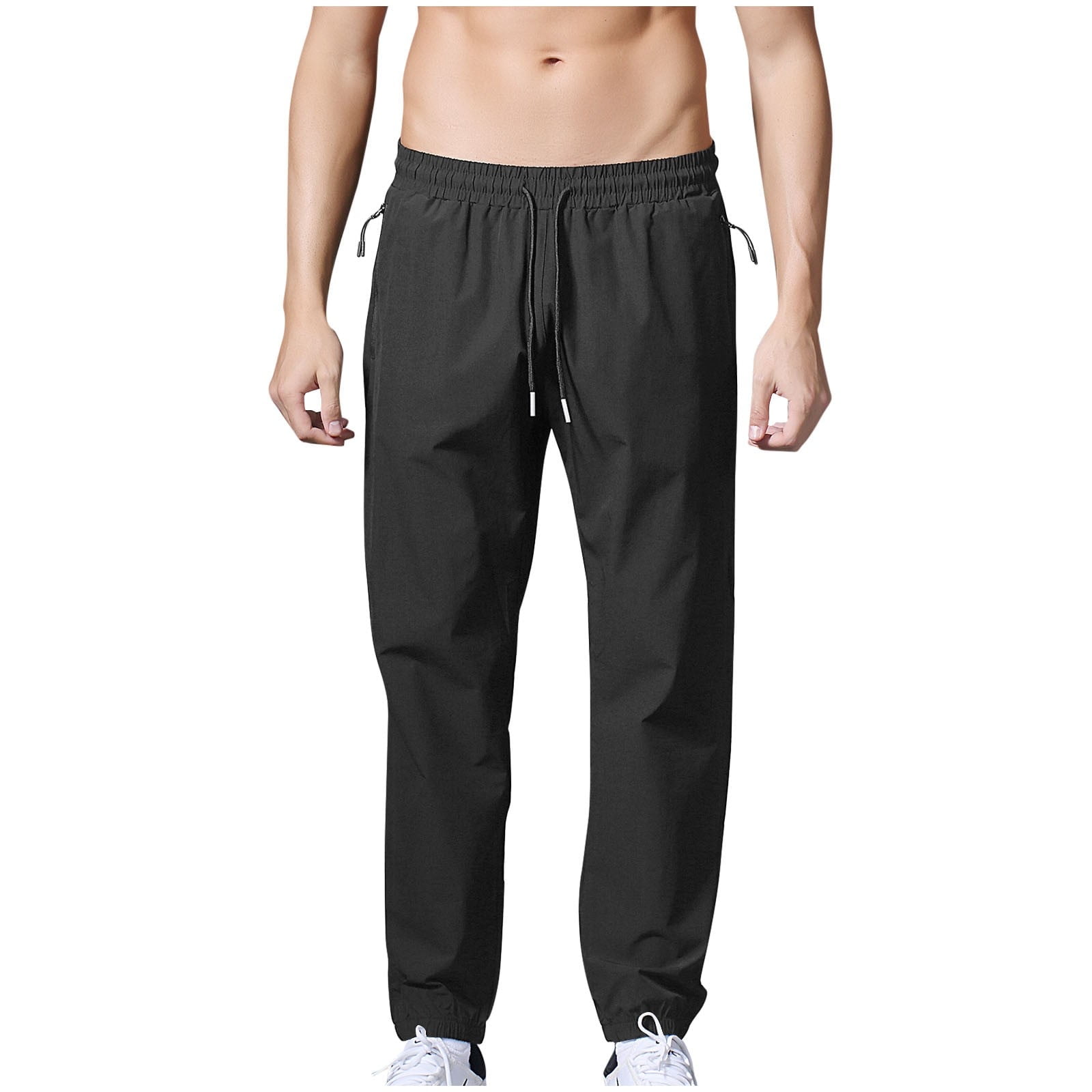 Bazeneo Mens Gym Trousers with Zip Pockets Elastic Waist Sports Trouser ...