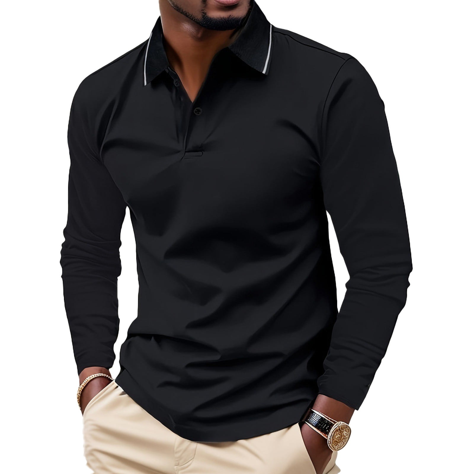 Bazeneo Mens Polo Shirts Long Sleeve Muscle Fit Polos Button up ...