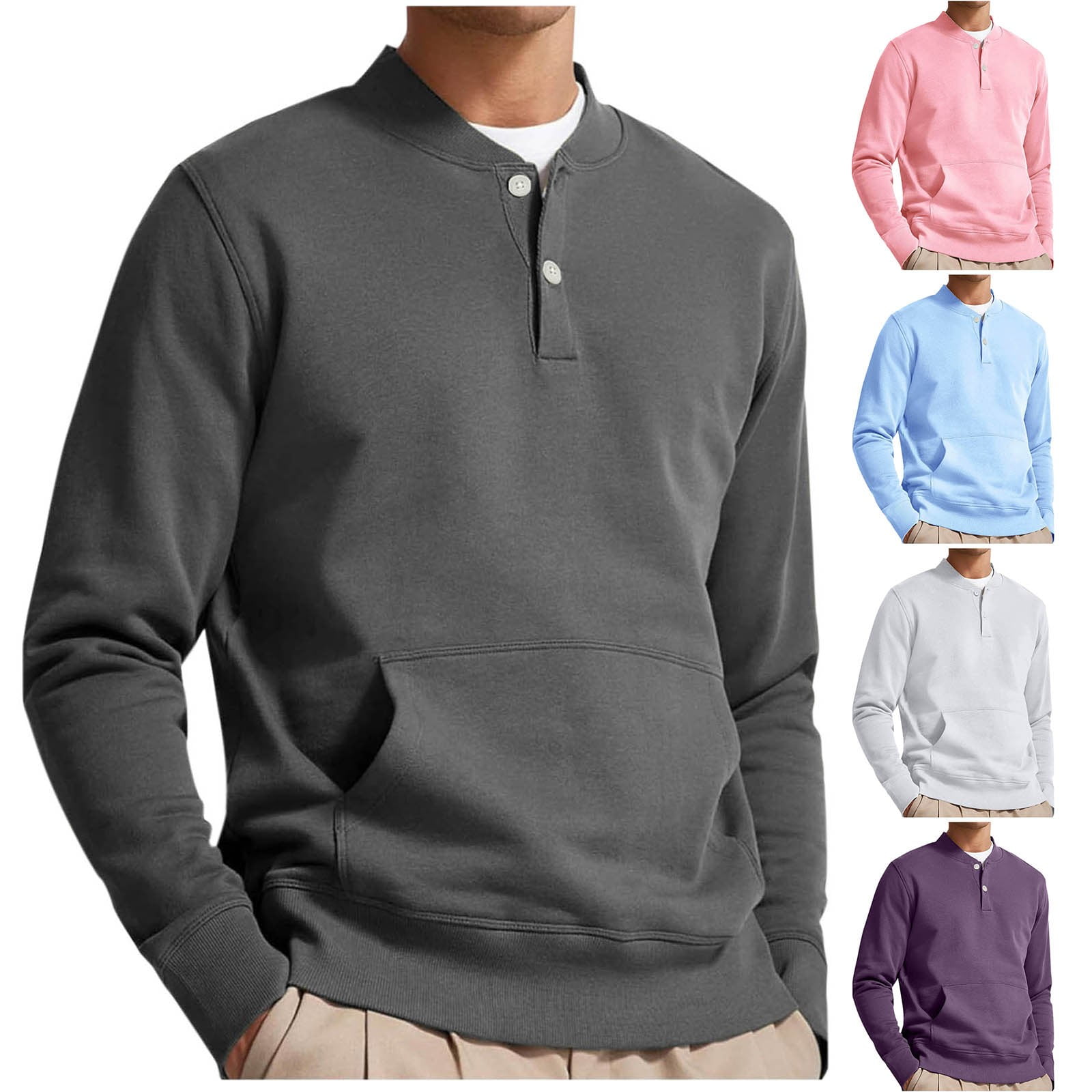 Bazeneo Mens Sweatshirts with Pockets Collar Neck Long Sleeve Jumpers ...
