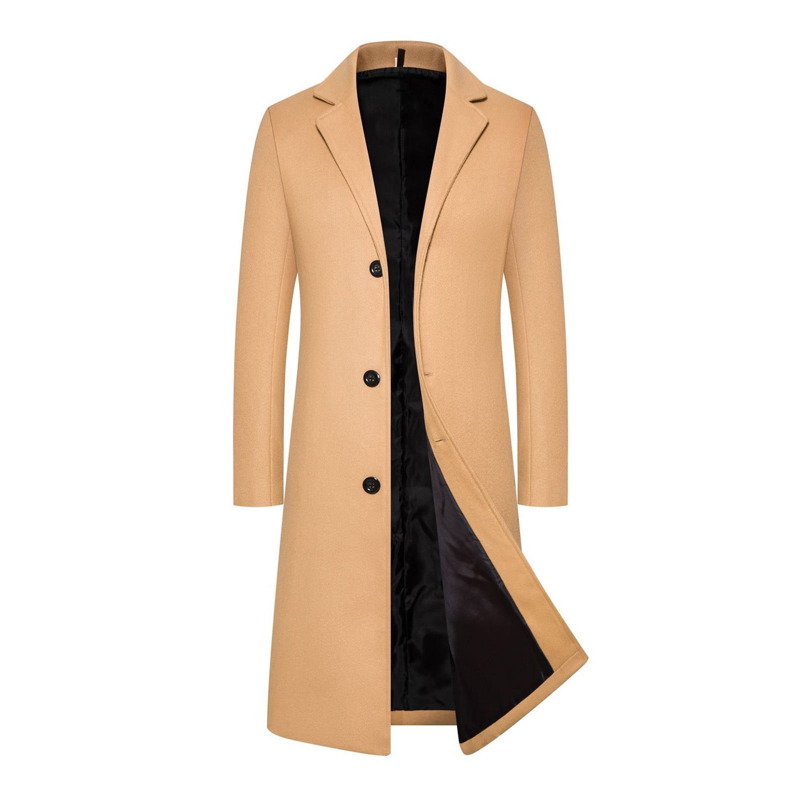 Bazeneo Mens Trench Coat Mid Length Winter Overcoat Wool Blend Single ...
