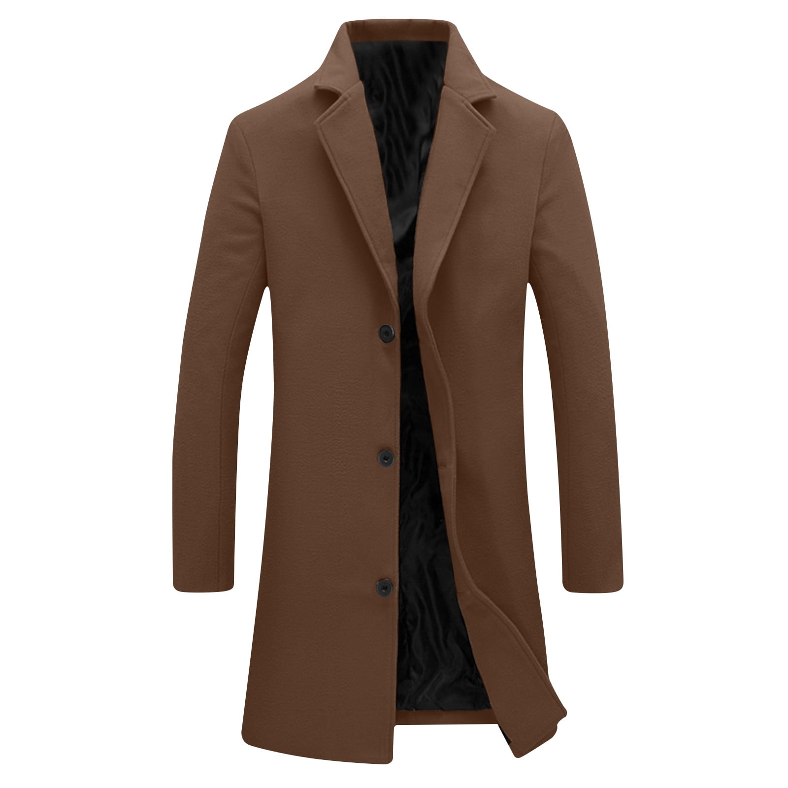 Bazeneo Mens Trench Coat Mid Length Winter Overcoat Wool Blend Single ...