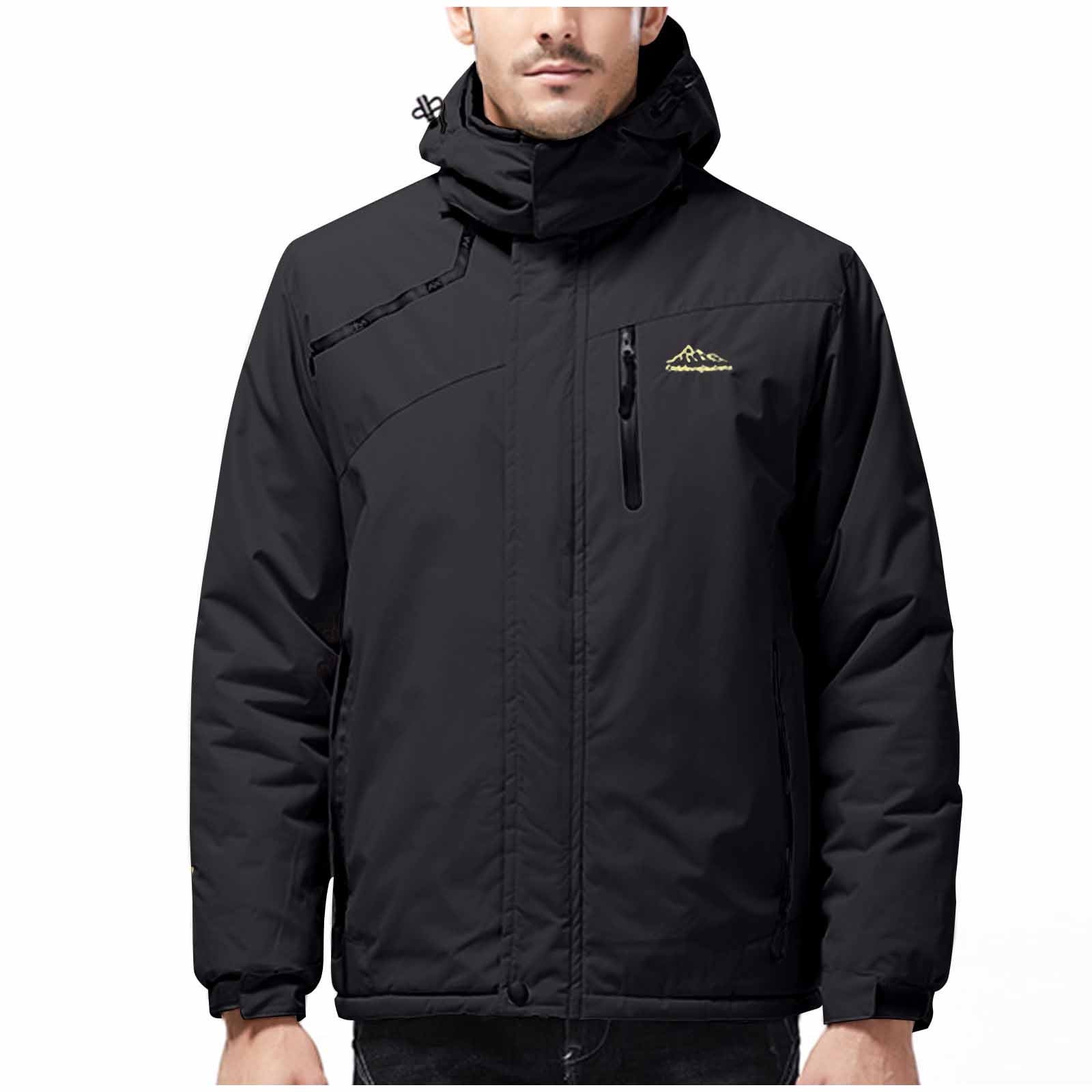 Bazeneo Mens Waterproof Jacket with Hood Winter Warm Rain Jacket Fleece ...