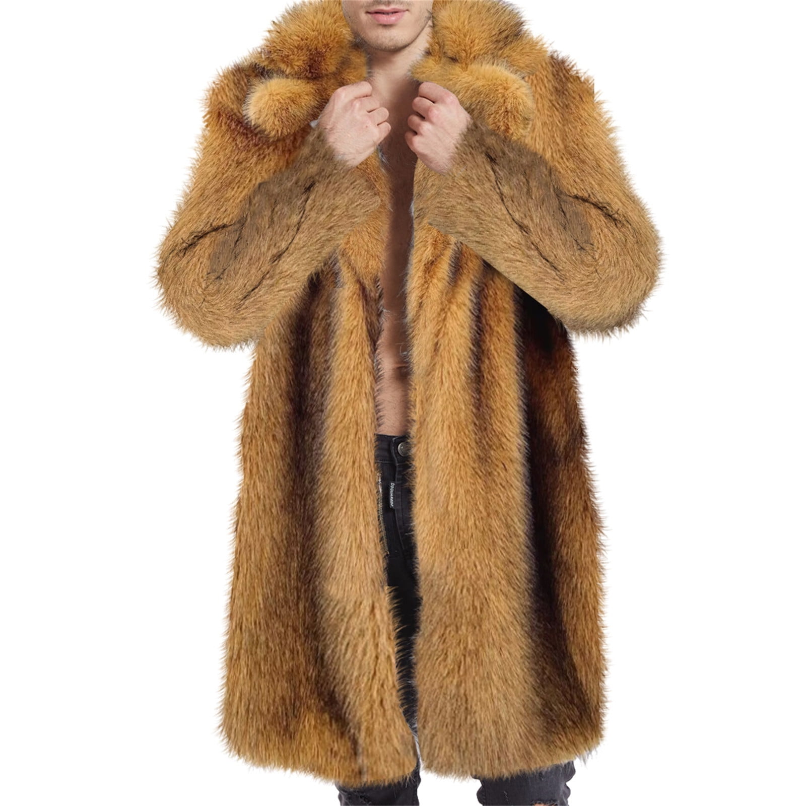 Bazeneo Mens Winter Coat Warm Overcoat for Men Fluffy Long Sleeve Coats ...