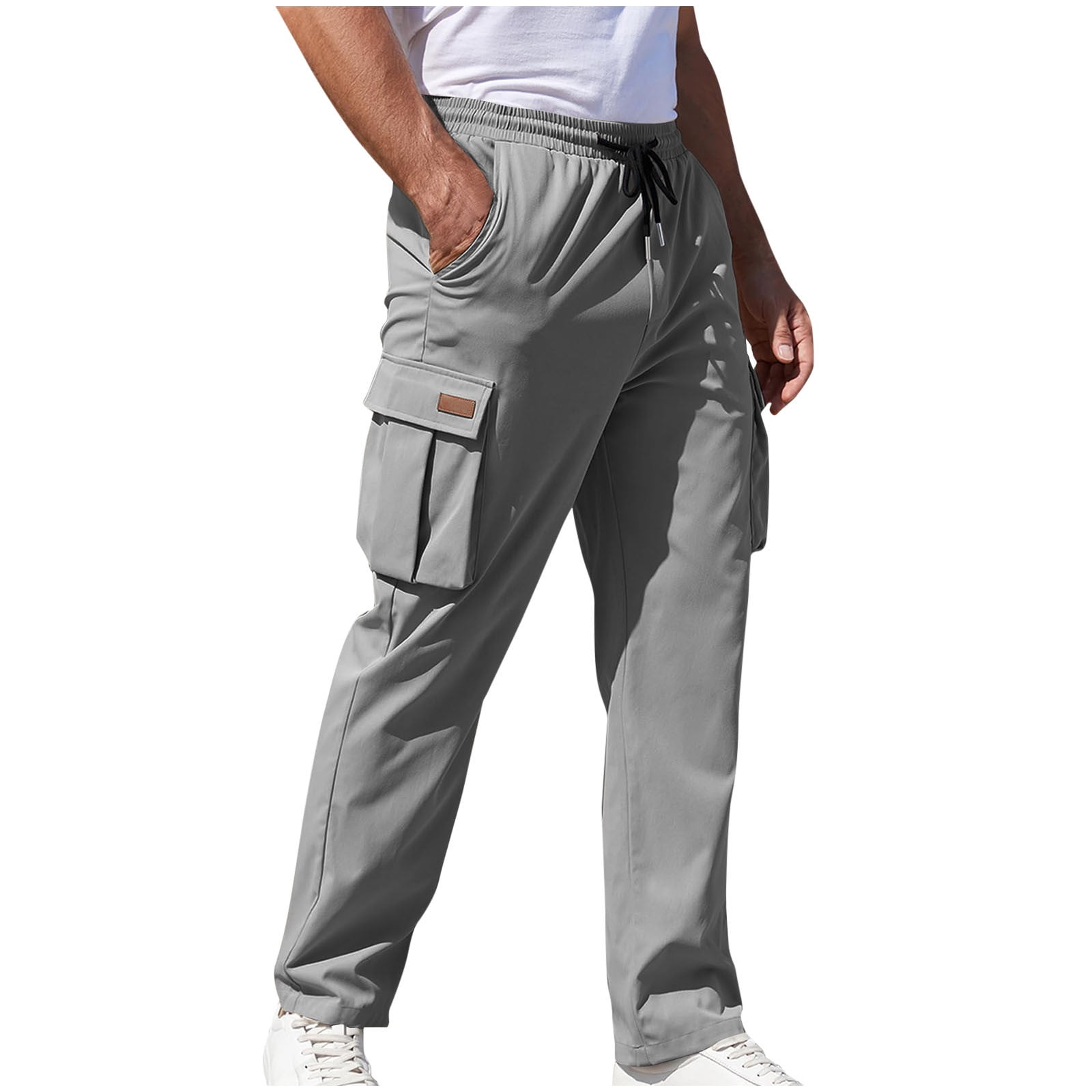 Bazeneo Mens Work Trousers Casual Cotton Cargo Trouser Elasticated ...