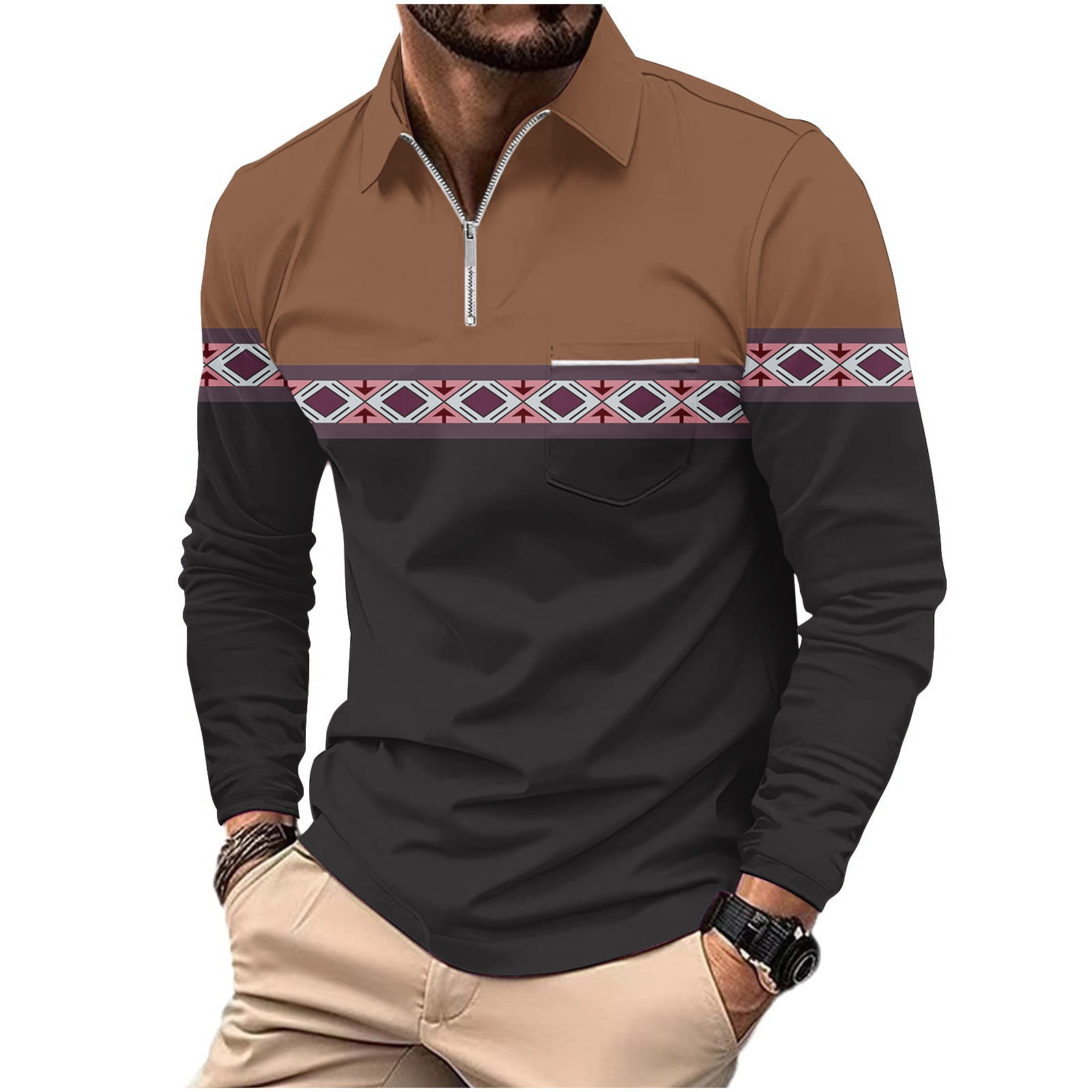 Bazeneo Polo Shirts for Men Adult Western Aztec Quarter Zip Tshirt Long ...