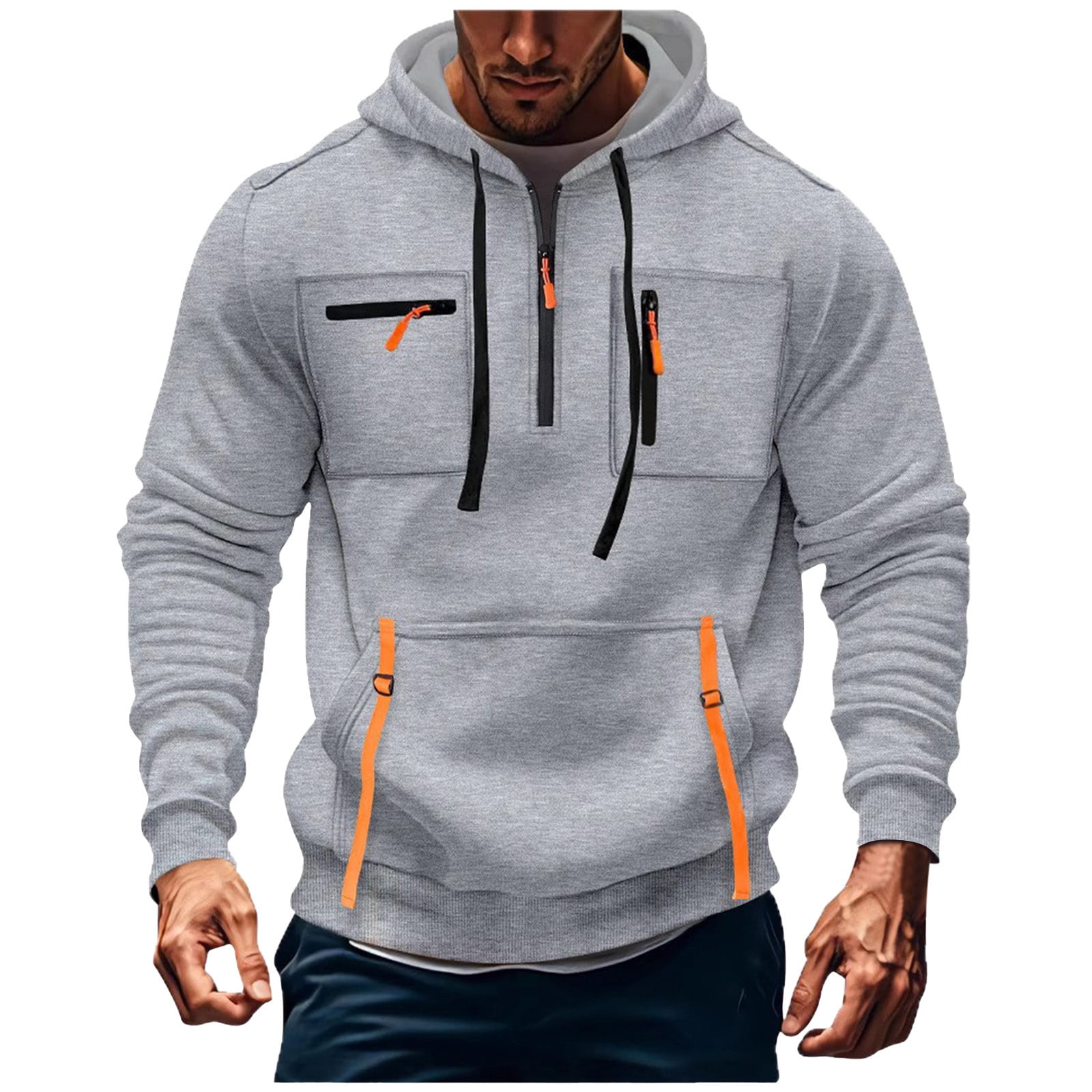 Bazeneo Quarter Zip Jumper Men Fleece Work Hoodies with Cargo Pocket ...