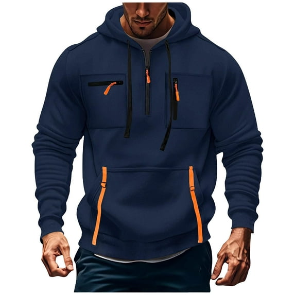 Bazeneo Quarter Zip Jumper Men Fleece Work Hoodies with Cargo Pocket ...