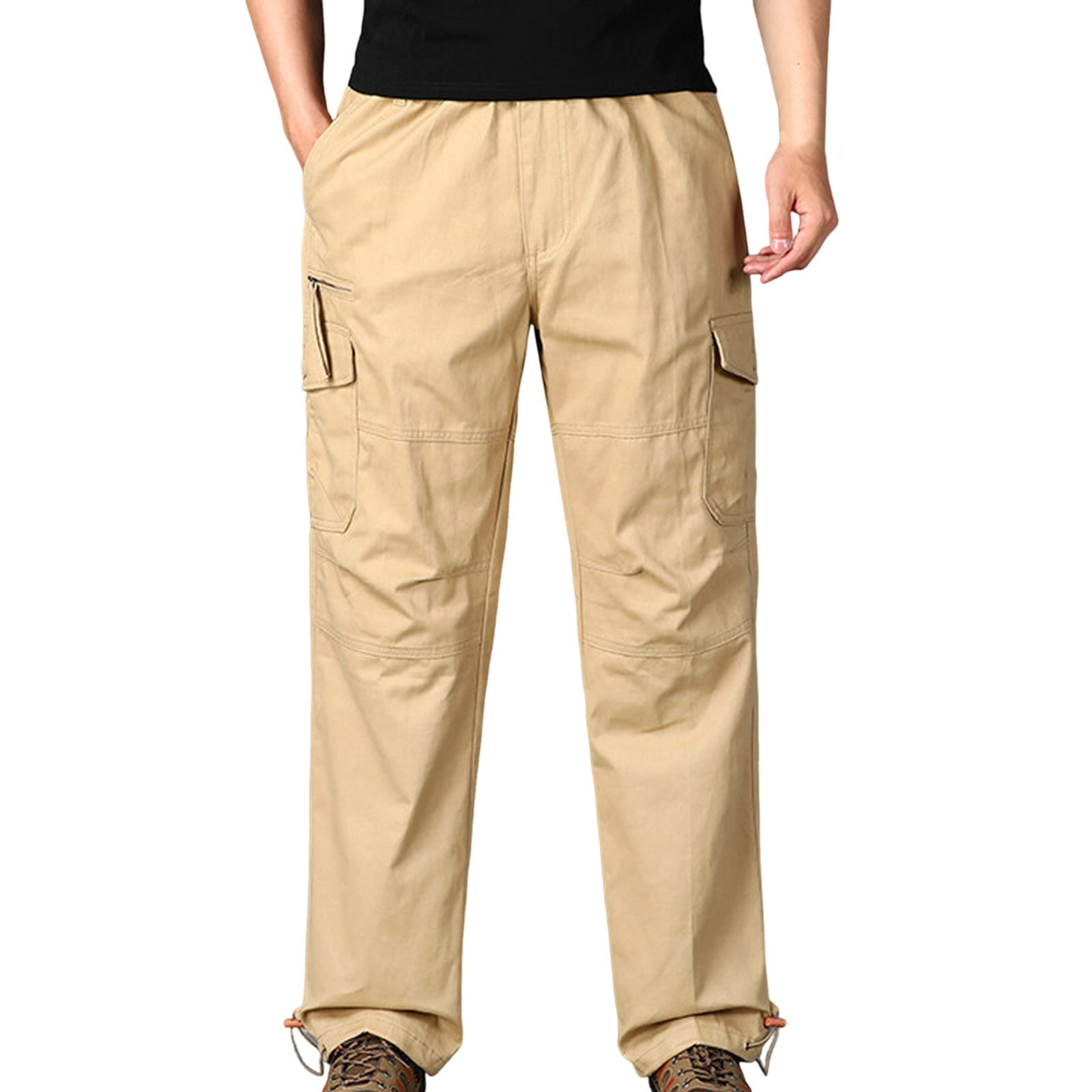 Bazeneo Work Trousers Men Elasticated Waist Cargo Trousers Straight Leg ...