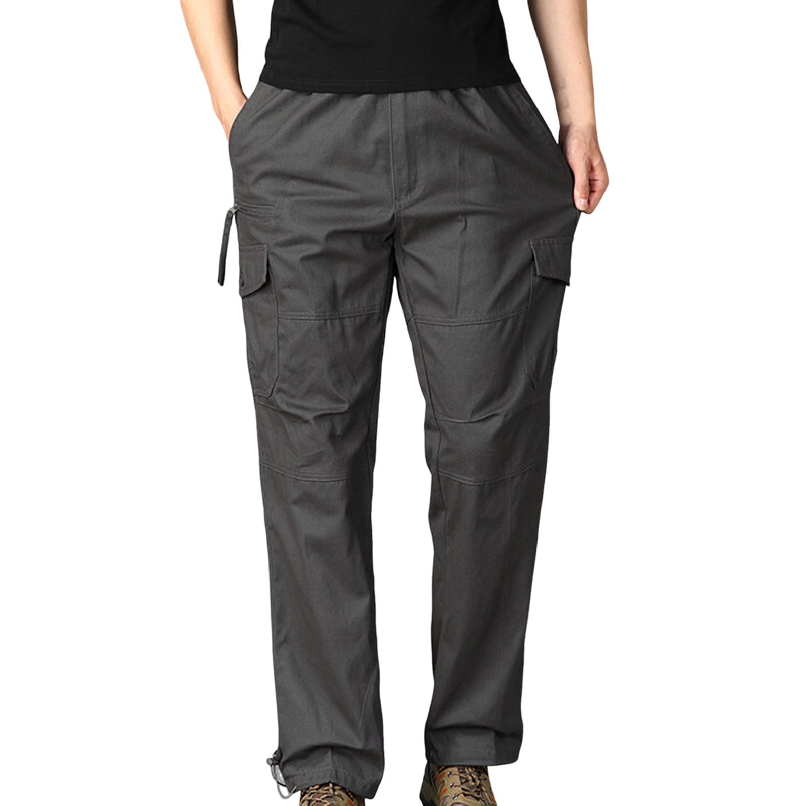 Bazeneo Work Trousers Men Elasticated Waist Cargo Trousers Straight Leg ...