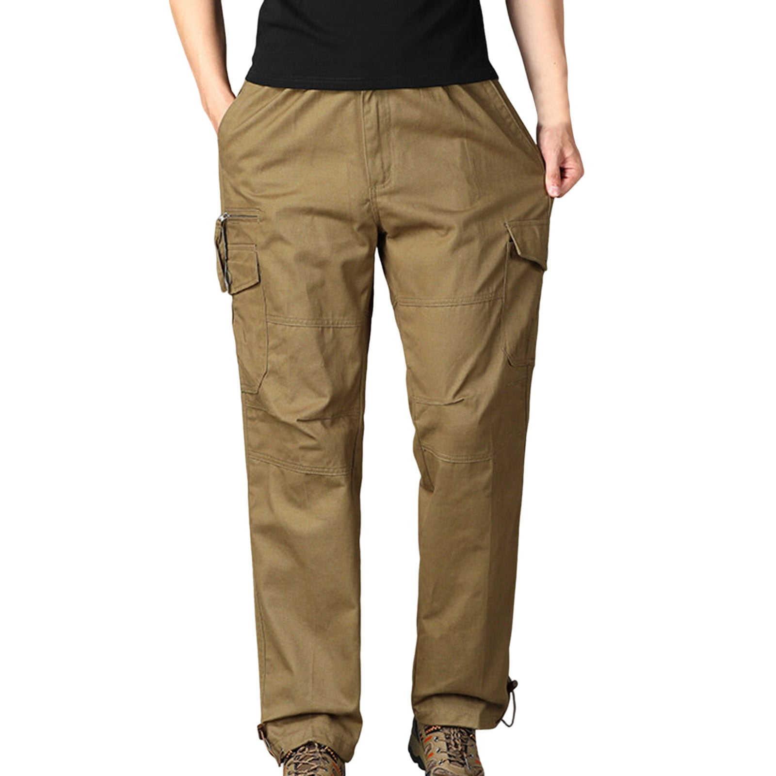 Bazeneo Work Trousers Men Elasticated Waist Cargo Trousers Straight Leg ...