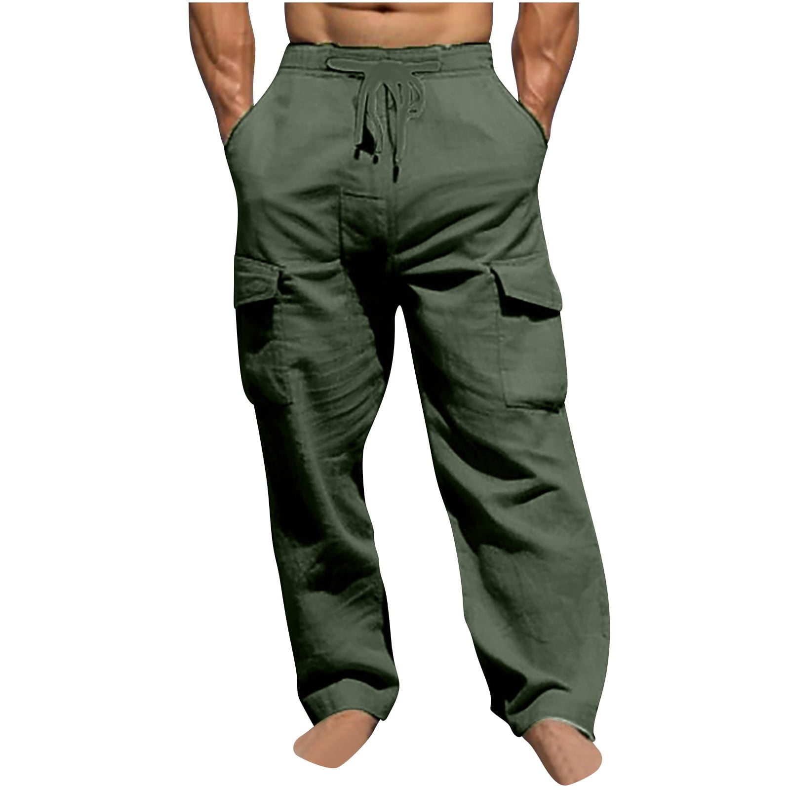 Bazeneo Work Trousers Men Elasticated Waist Drawstring Pants Solid ...