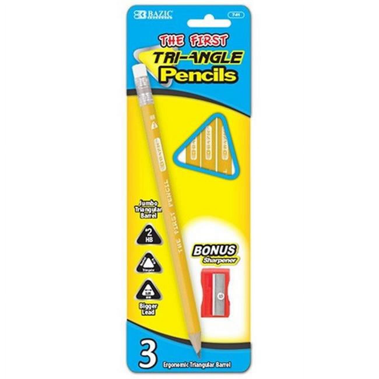 Bazic 3 No.2 The First Triangle Jumbo Yellow Pencil with Sharpener Pack ...
