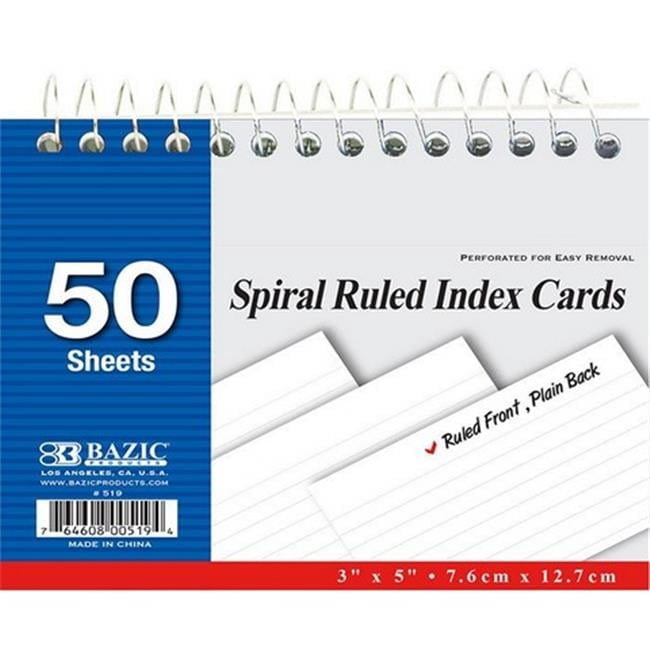 Bazic Products Spiral Bound Ruled Index Cards, 3'' x 5'', White, Case ...
