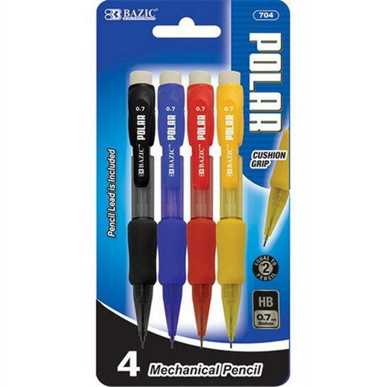 Bazic 704 Polar 0.7mm Mini Mechanical Pencil w/ Grip (4/Pack) Pack of ...