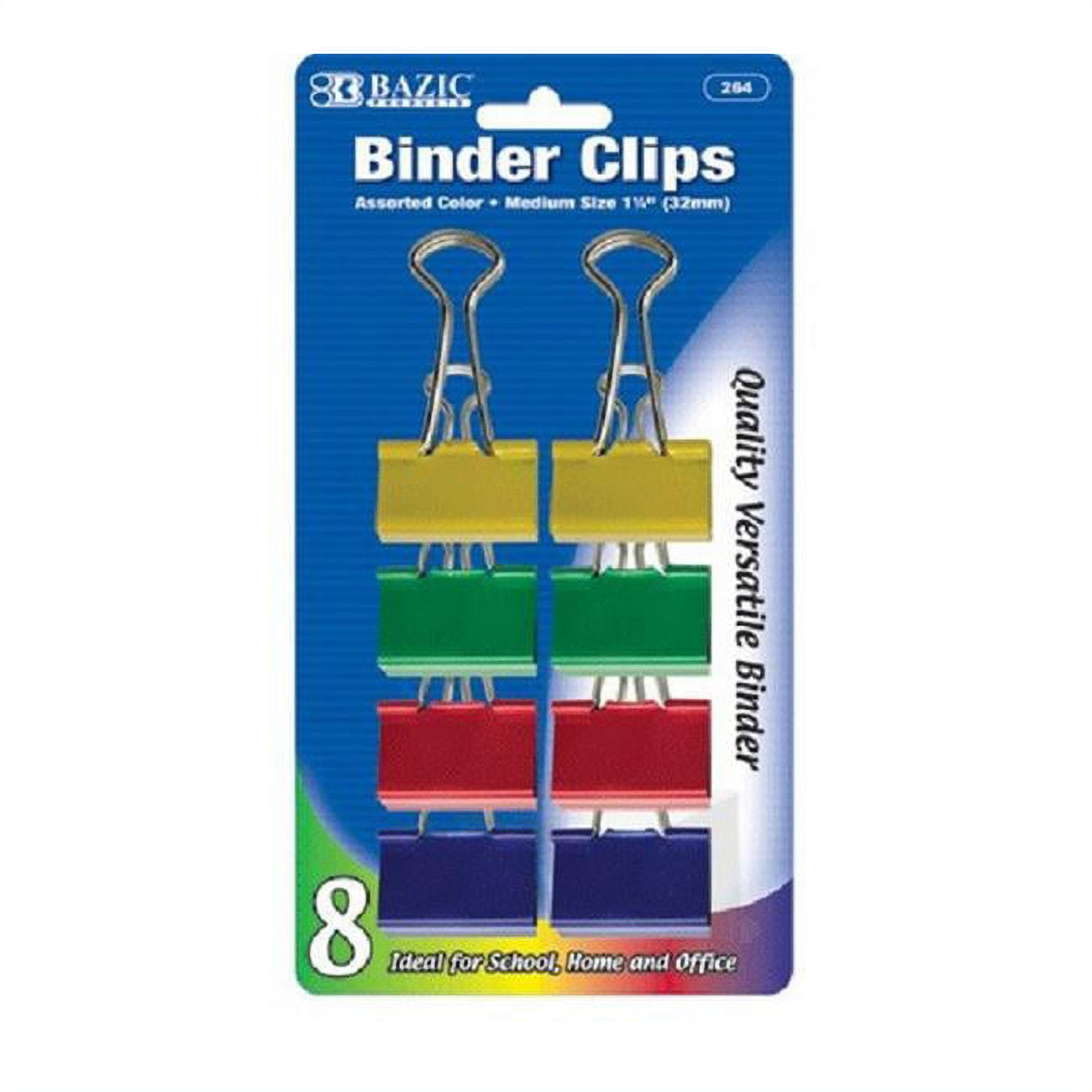 Bazic Medium 1 1/4" (32mm) Assorted Color Binder Clip (8/Pack) Pack of ...