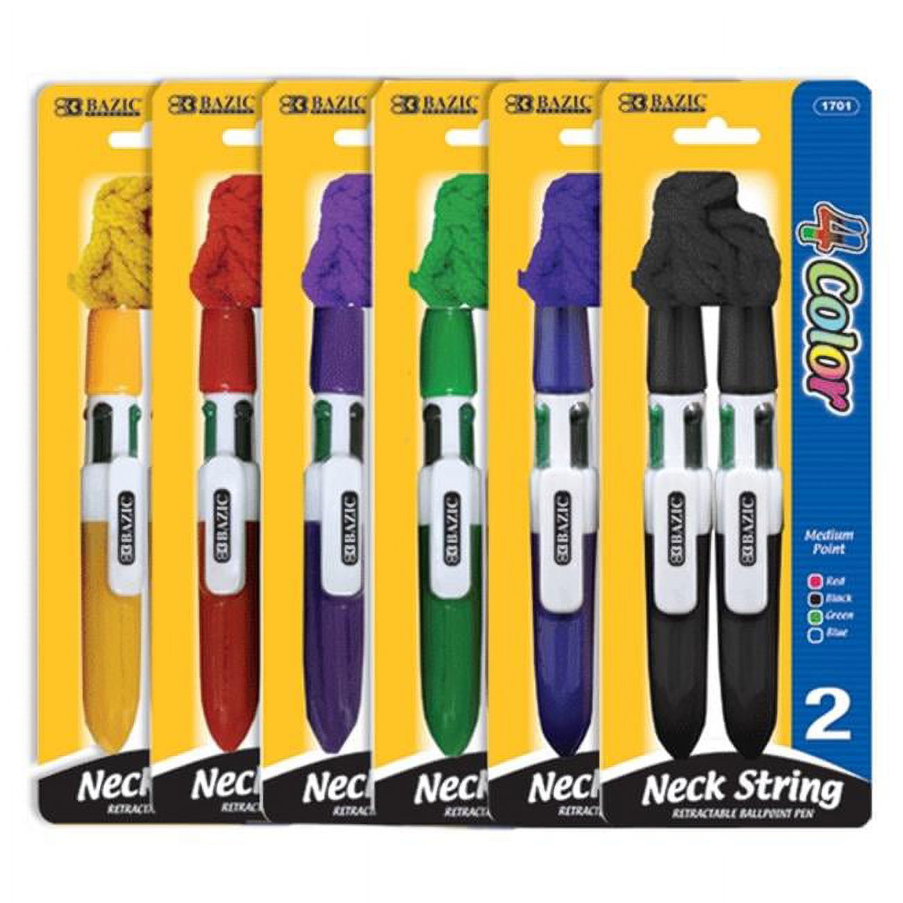 Bazic Products 1701-144 BAZIC Bullet 4-Color Neck String Pen - 2-Pack ...