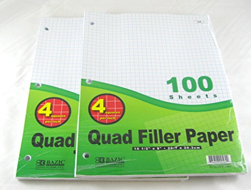 Bazic Quad Paper, 4 Squares per Inch, White, (2 Pack), (569) - Walmart.com