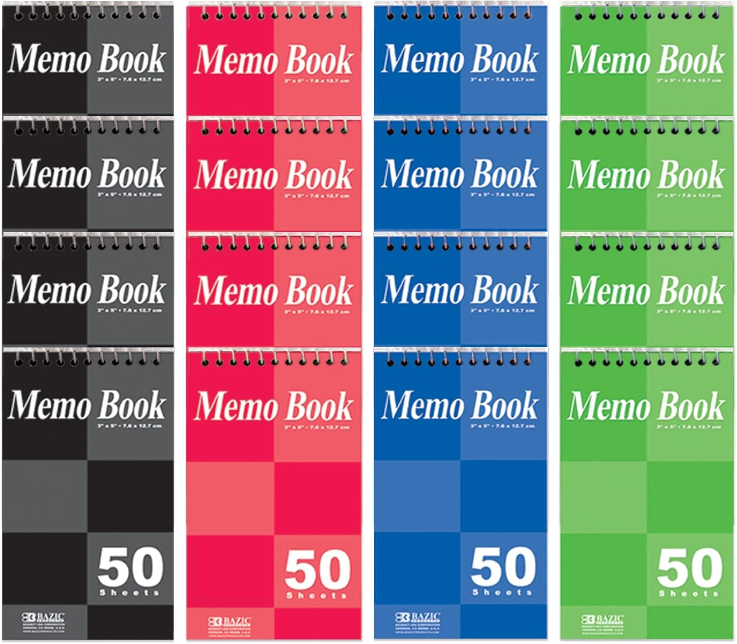 Bazic Small Notebook Memo Size Pad, 3"X5" Spiral Top Bound, 50 Sheets ...