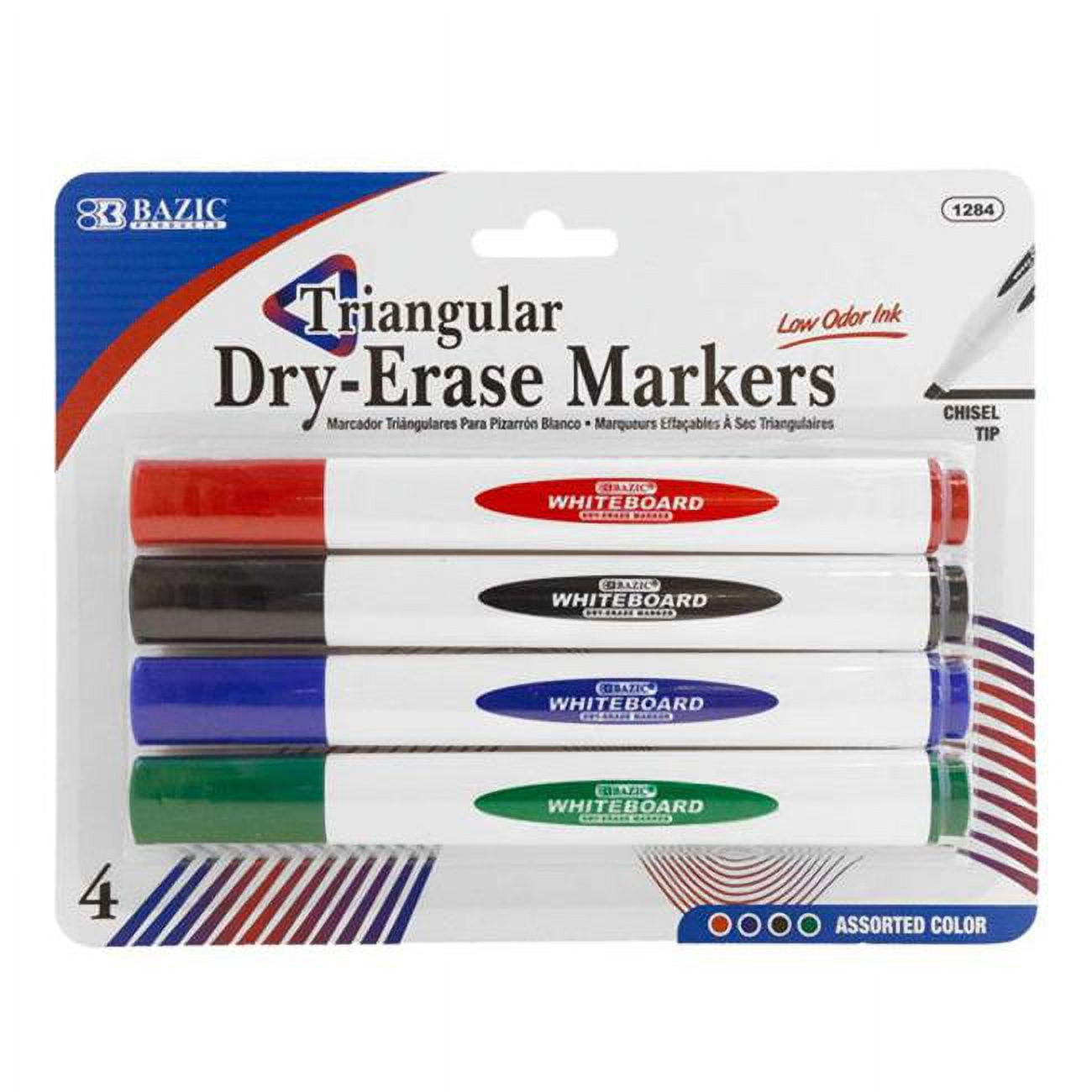 Bazic Triangle Dry-Erase Chisel Tip Markers, Assorted Color - Pack of 4 ...
