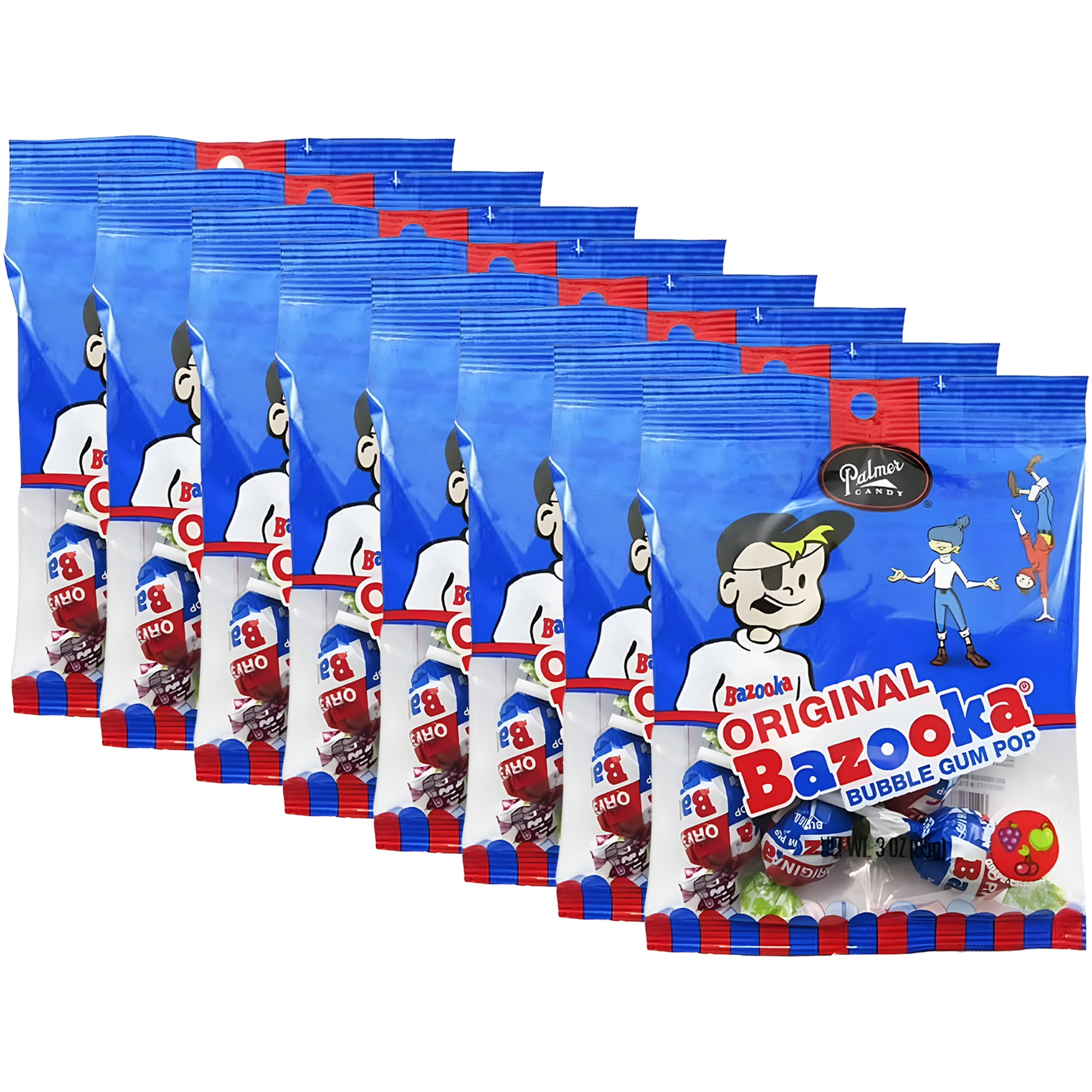 Bazooka Original Bubble Gum Pops – Assorted Flavors, 8 Pack – Nostalgic Candy Lollipops, 3 oz ...