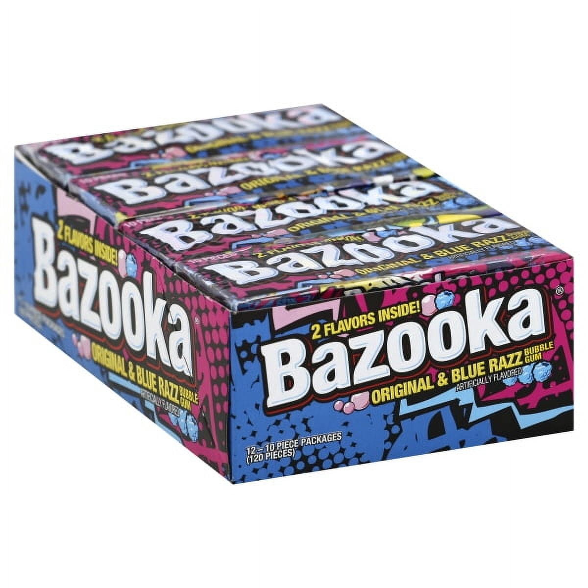 Bazooka Original and Blue Razz Bubble Gum, 10 Count (Pack of 12 ...