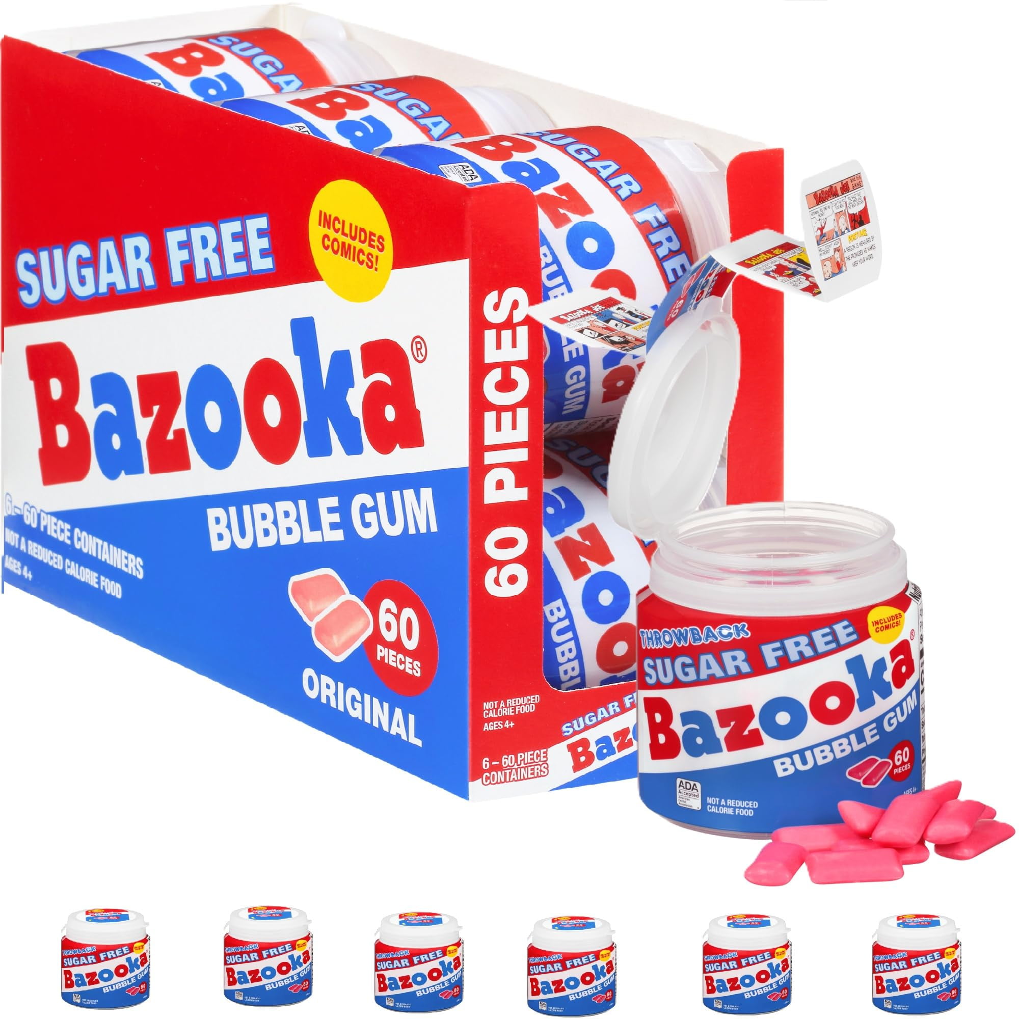 Bazooka Sugar-Free Bubble Gum BCF26 Bulk Pink Chewing Gum in Resealable ...