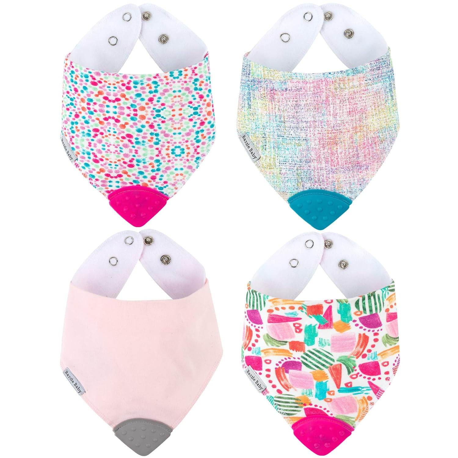Bazzle Baby Bandana Bib Teether, Absorbent Cotton and Fleece, Silicone ...
