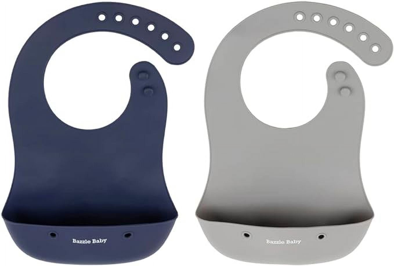 Bazzle Baby Silicone Bib for Baby with Food Catcher - Waterproof Roll ...