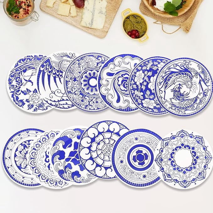 Bbiamsleep 24 Pieces 7 inch Blue and White Plates Decorative Paper ...
