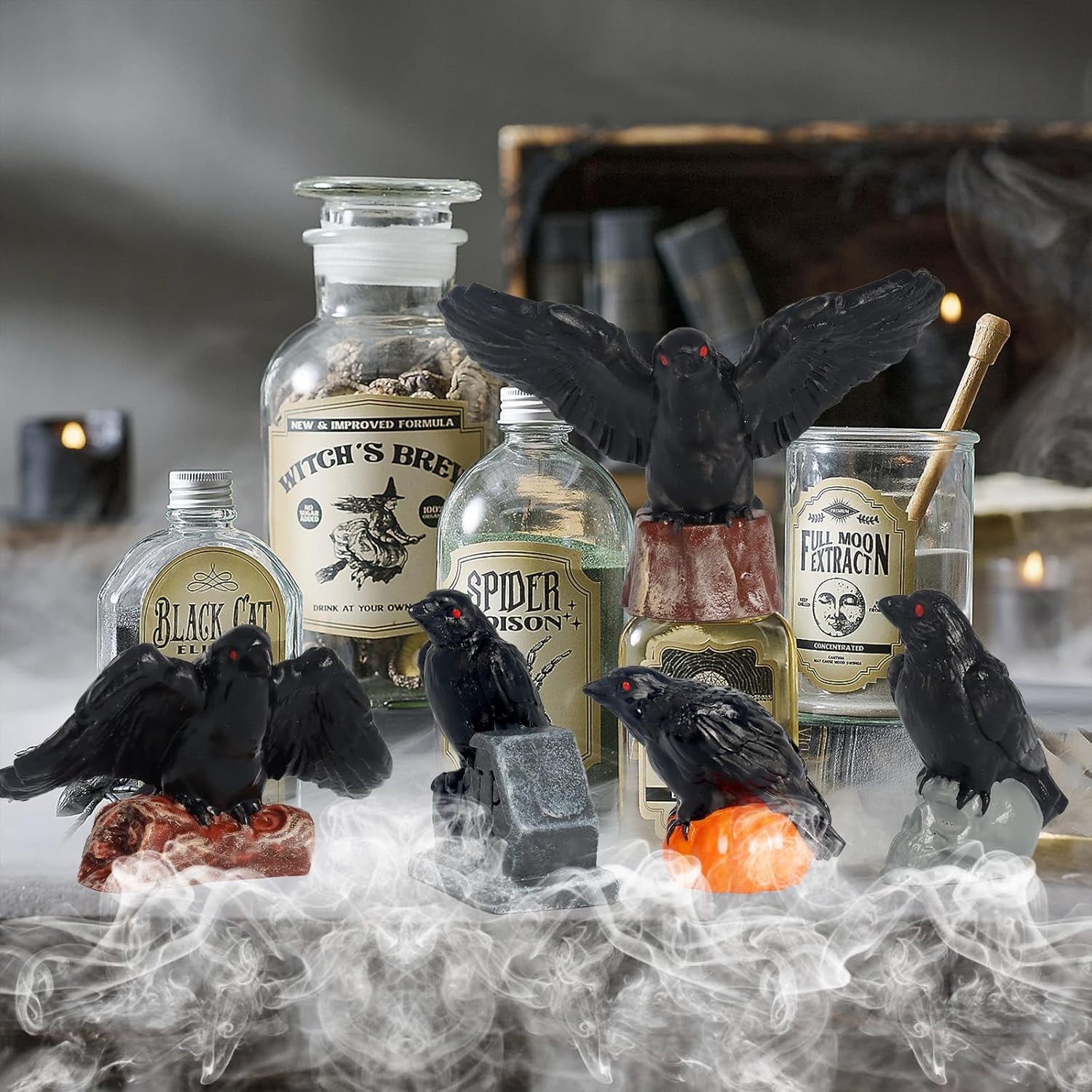 Bbiamsleep, 5 Pcs Resin Crow Figurines, Black Bird Decorative Ravens ...