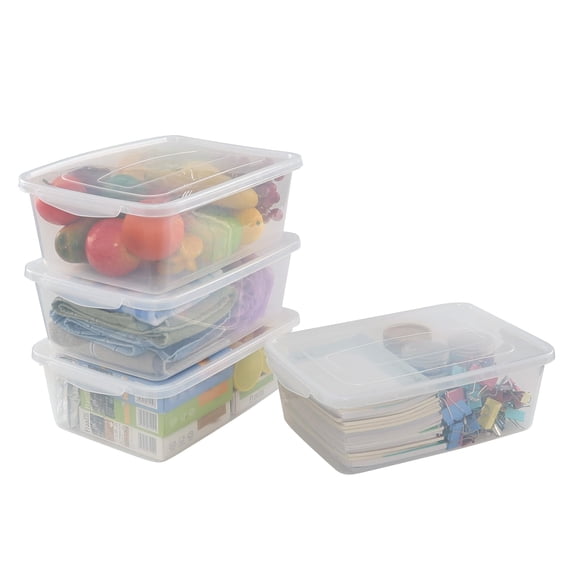 Bblina 4-pack Clear Plastic Latching Storage Box Tote Bins with Lids ...
