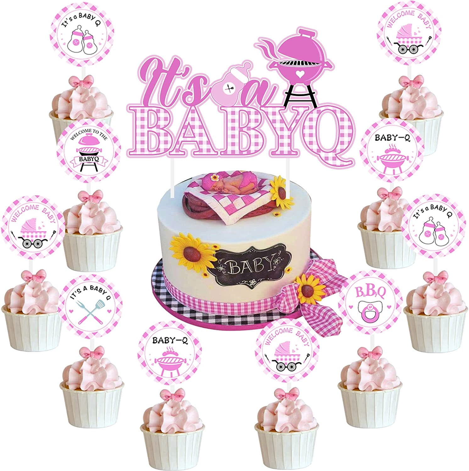 Bbq Baby Shower Decorations Girl - 25 Pcs Babyq Baby Shower Cake ...