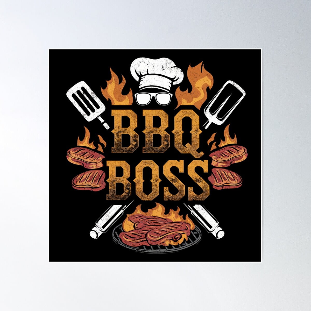 Bbq Boss T-Shirt For Grill Lovers Poster Wall Art, Modern Wall Decor ...