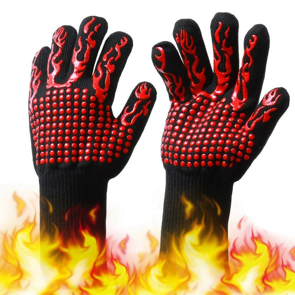 Bbq Grill Heat Resistant Gloves Barbecue Mitts Smoking Cooking Kitchen ...