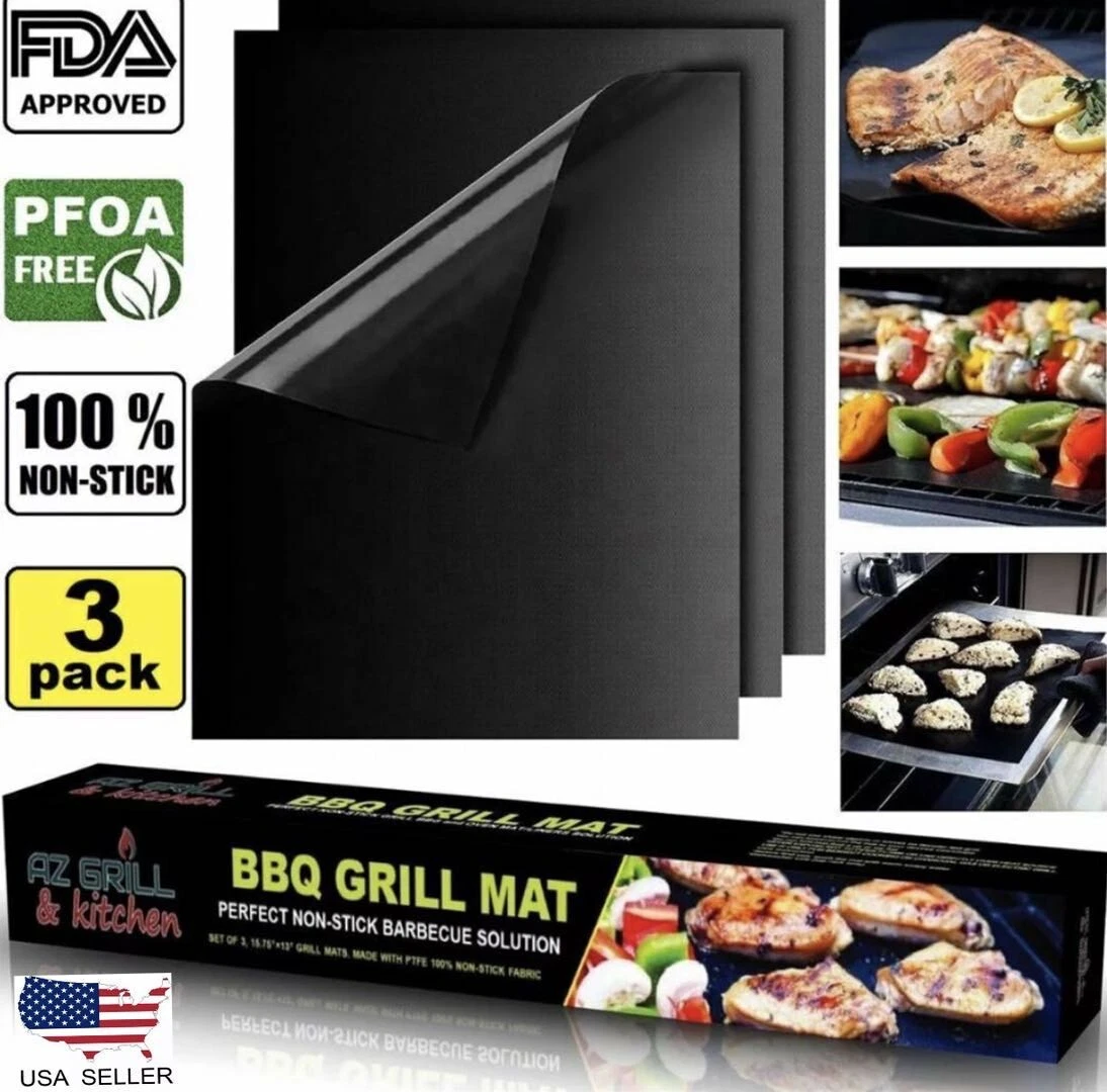 Bbq Grill Mat Set Of 3 Sheets Reusable Non-Stick Barbecue Grill Mat ...