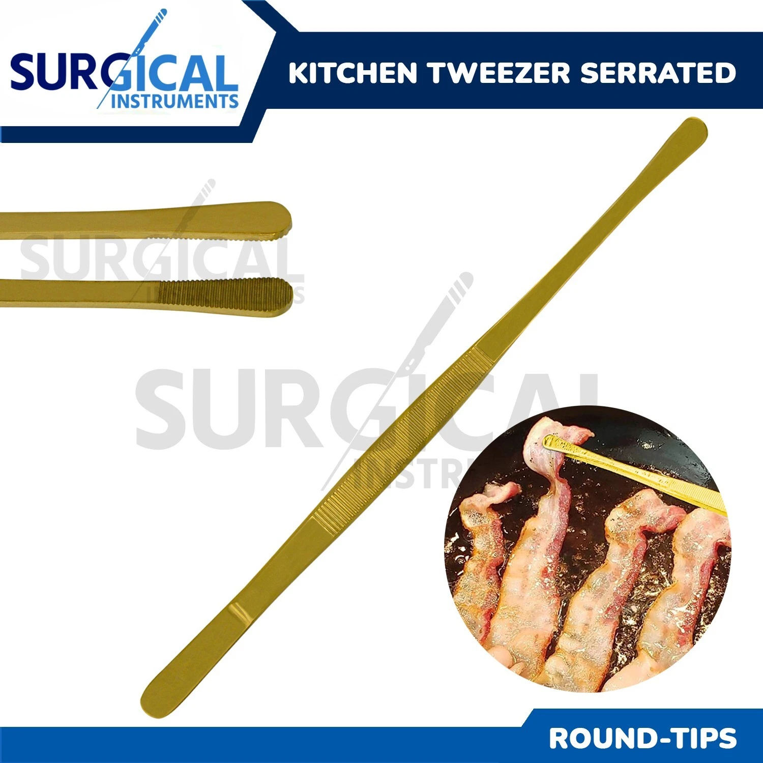 Bbq Kitchen Cooking Tweezers Tongs 12" Extra-Long Stainless With Round ...