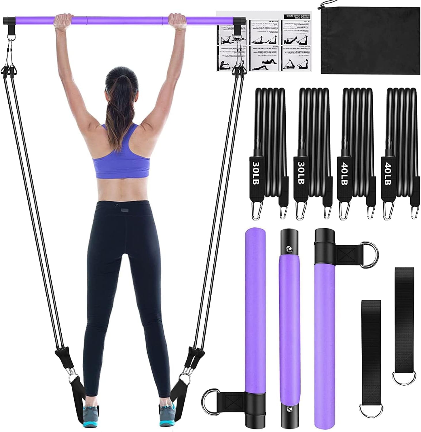 Bbtops Pilates Bar Kit with Resistance Bands - Walmart.com