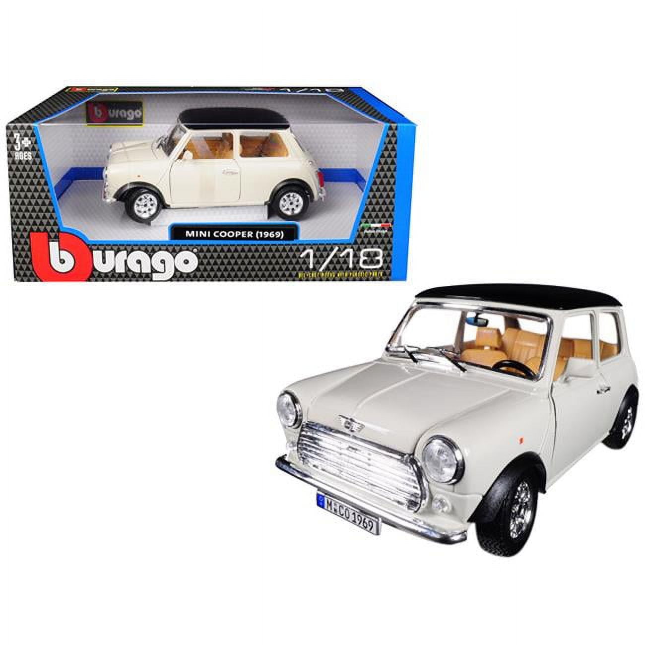 Bburago 12036BG 1-18 1969 Mini Cooper Diecast Model Car, Beige with ...