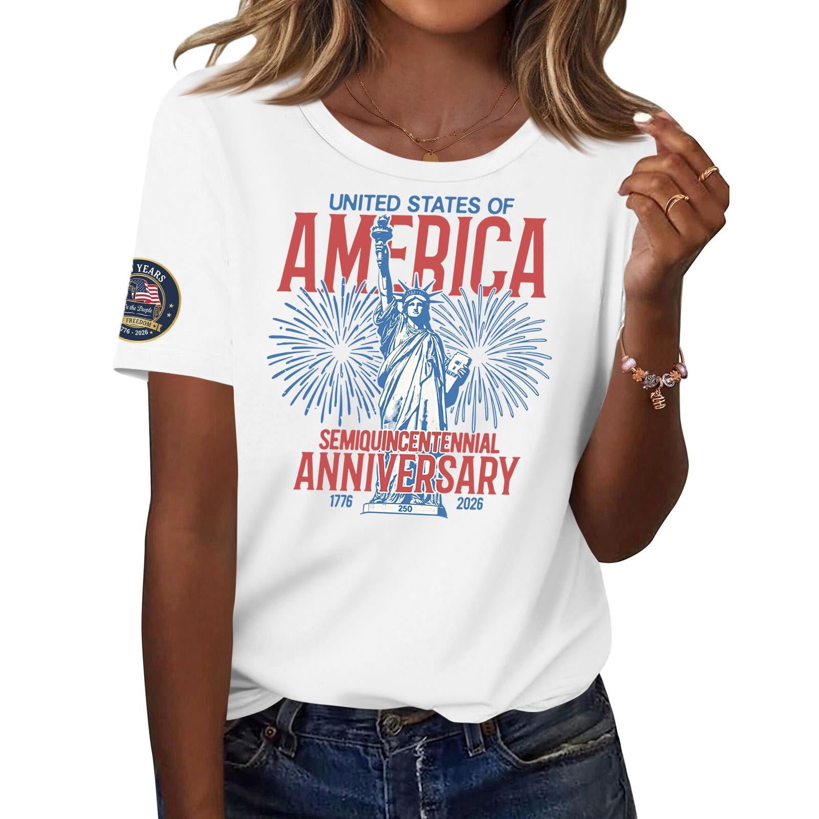 Bbyeadc 250 Years America T-Shirts for Women Short Sleeve Round Neck ...