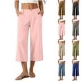 Bbyeadc Capris for Women Wide Leg Linen Capri Pants Summer Buttons High ...