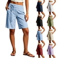 Bbyeadc Cotton Linen Shorts for Women Casual Loose Drawstring High ...