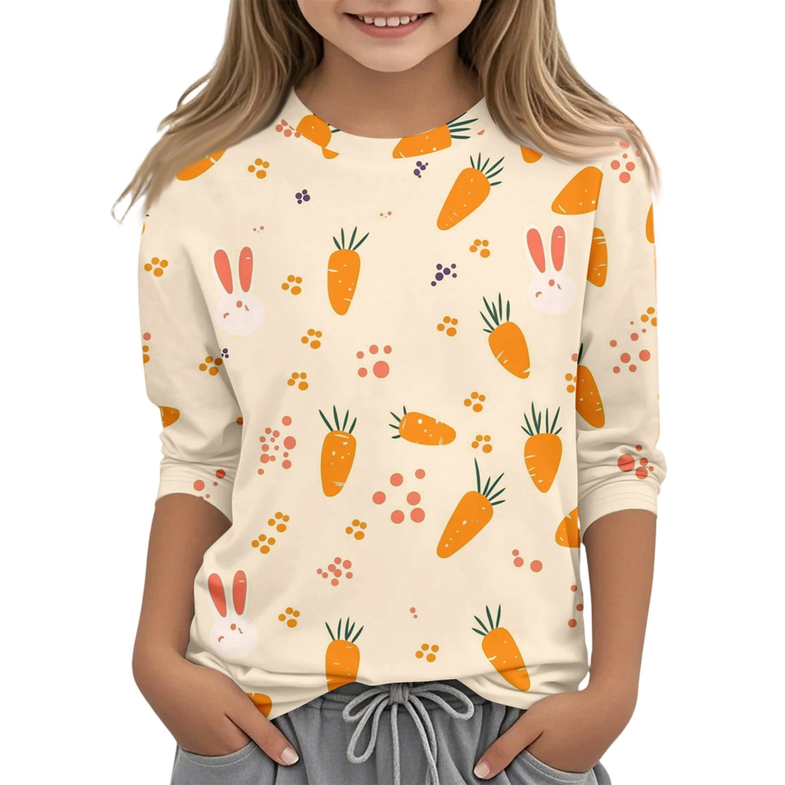 Bbyeadc Easter Girls Shirt Easter 3/4 Length Sleeve Top Fashion Rabbit ...