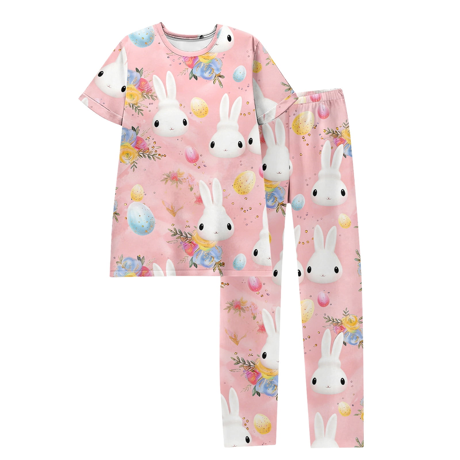 Bbyeadc Easter Pajamas for Women Set Short Sleeve Crew Neck Shirt ...