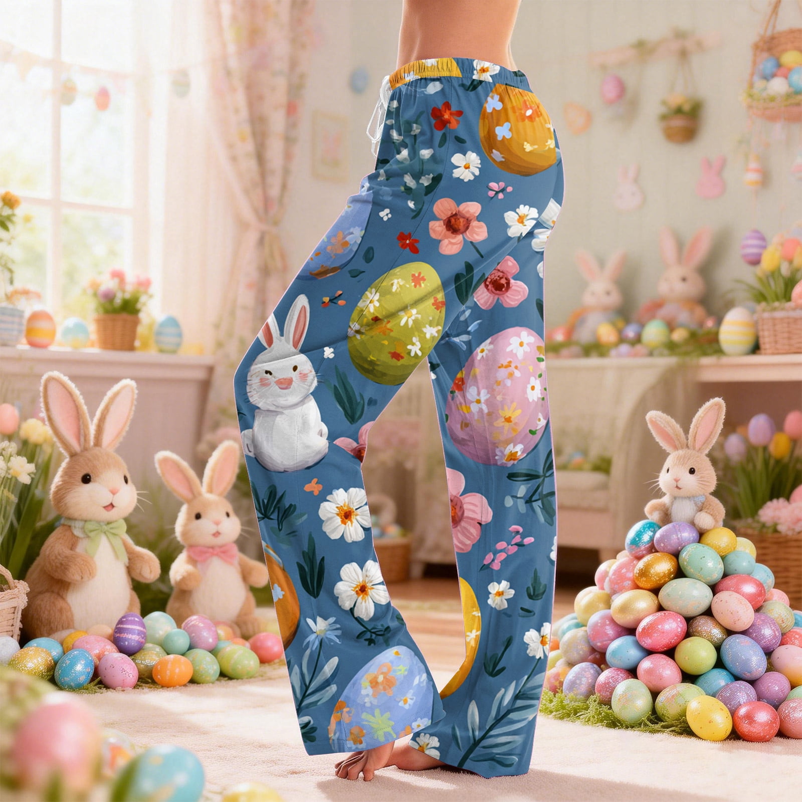 Bbyeadc Easter Womens Pajama Pants Wide Leg Rabbit Graphic Pants ...