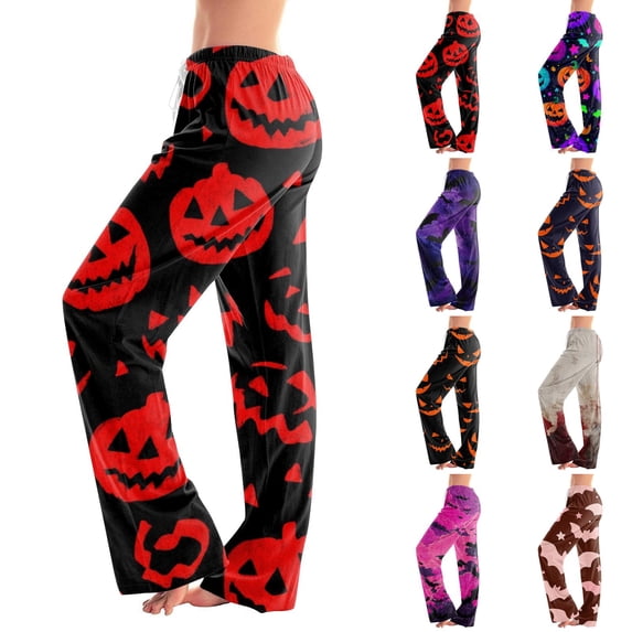 Bbyeadc Halloween Pajama Pants for Women Pumpkin Ghost Skeleton ...