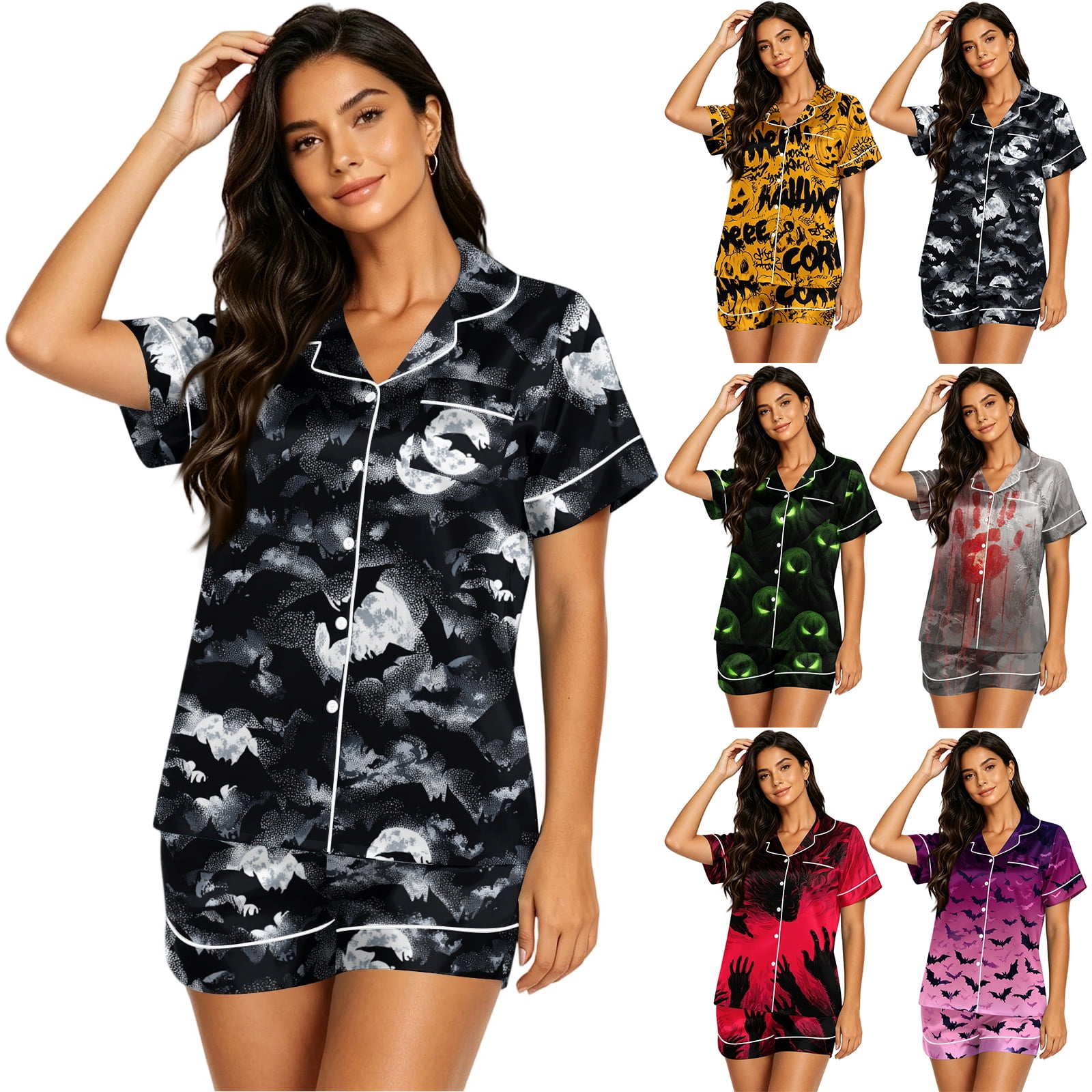 Bbyeadc Halloween Pajamas for Women Dark Atmospheric Thriller Print ...