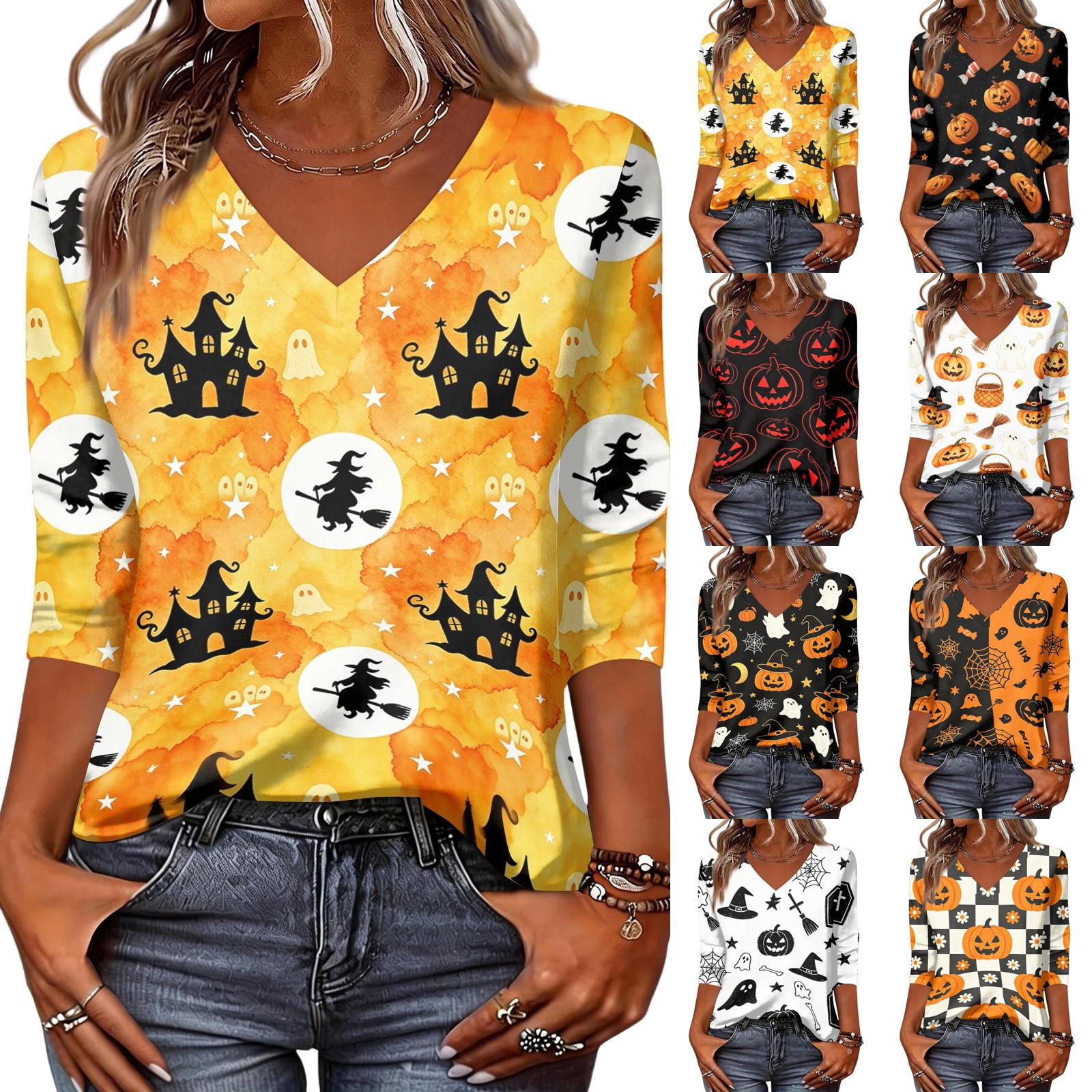 Bbyeadc Halloween Shirts for Women 3/4 Length Sleeve Fall Blouses Tops ...