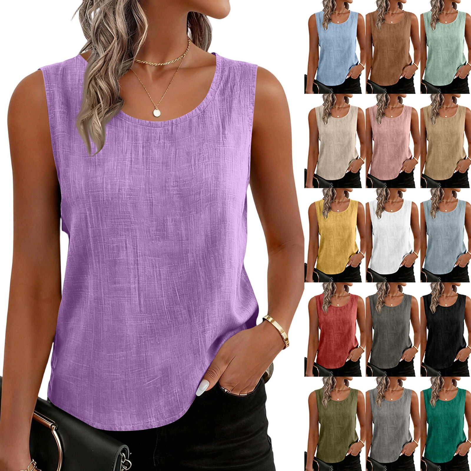 Bbyeadc Linen Tank Tops for Women 2026 Summer Casual Comfy Sleeveless ...